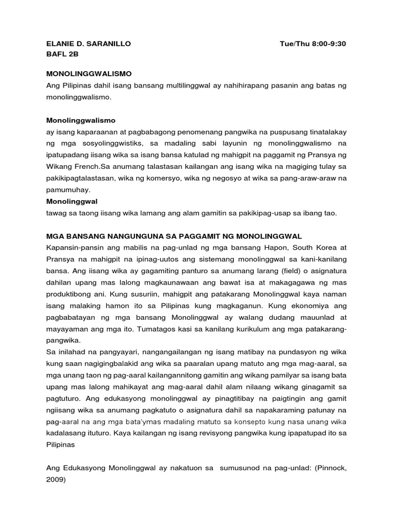 Monolinggwalismo Final Na | PDF