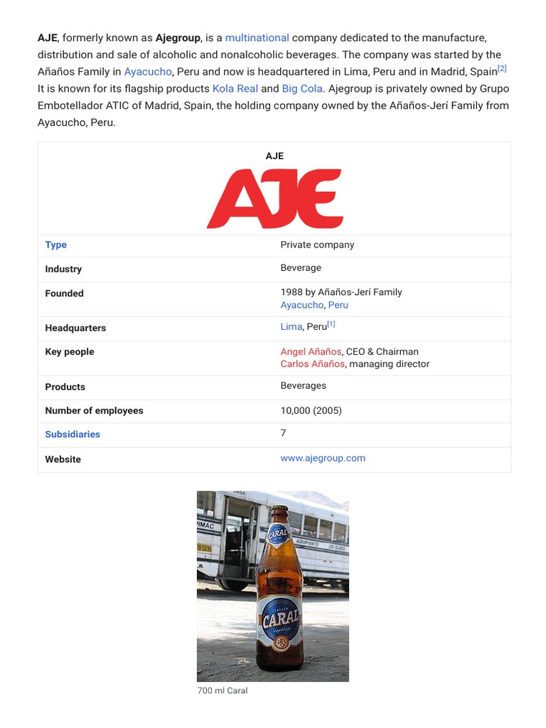 Multinational Ayacucho Kola Real Big Cola: AJE, Formerly Known As ...