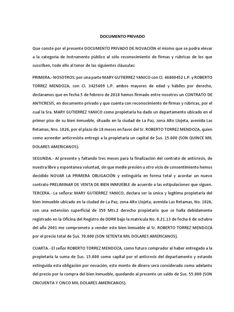 Contrato de Novacion | PDF | Ley de obligaciones | Derecho empresarial Contrato de Novacion | PDF | Ley de obligaciones | Derecho empresarial