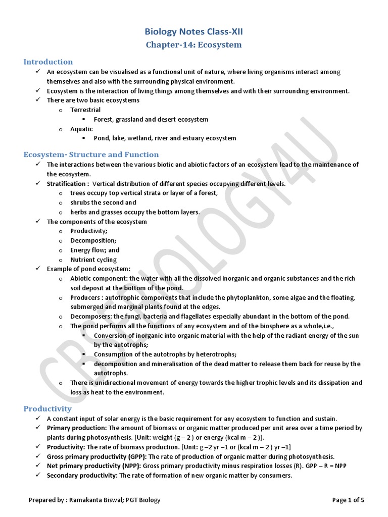 Biology Notes Class-XII: Chapter-14: Ecosystem | Download Free PDF ...