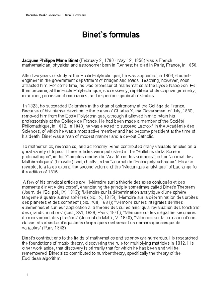 Binet PDF | PDF | Teaching Mathematics | Mathematical Analysis