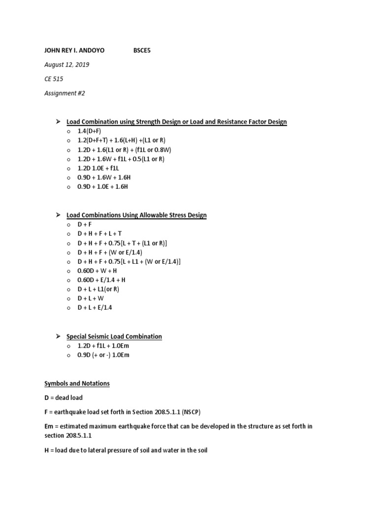 Load combination formulas for structural design | PDF