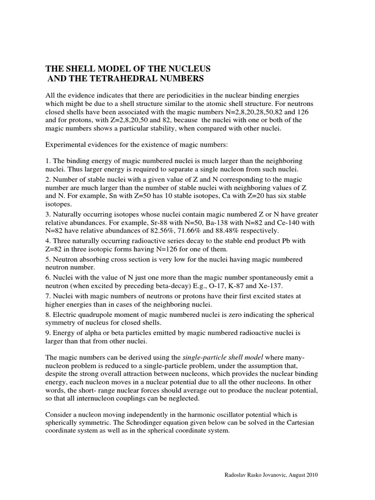 The Shell Model of The Nucleus and The Tetrahedral Numbers: Radoslav ...