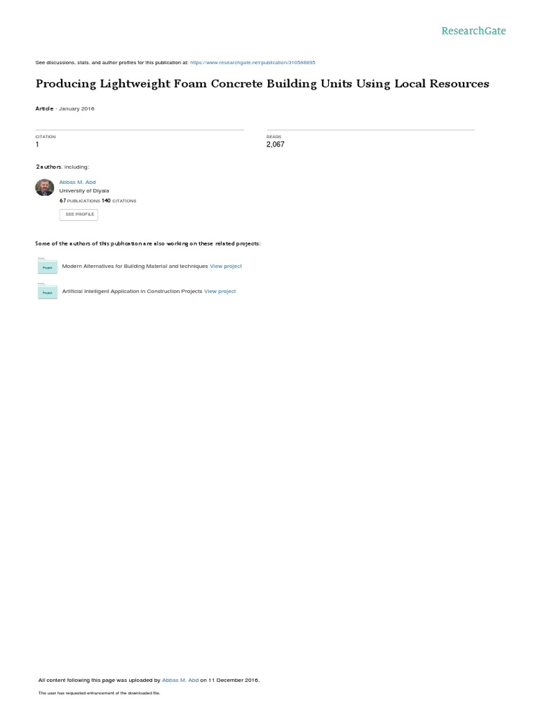 Producing Lightweight Foam Concrete Building Units Using | PDF ...