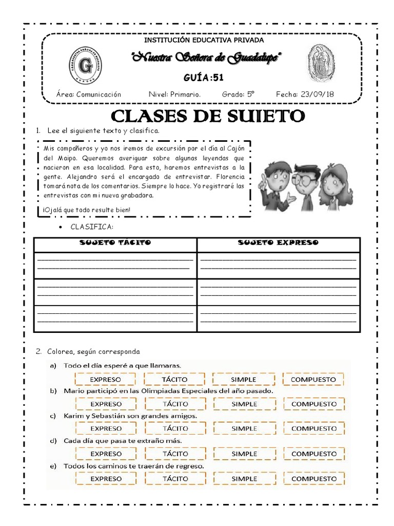 Ejercicios de Sujeto Tácito y Expreso | PDF