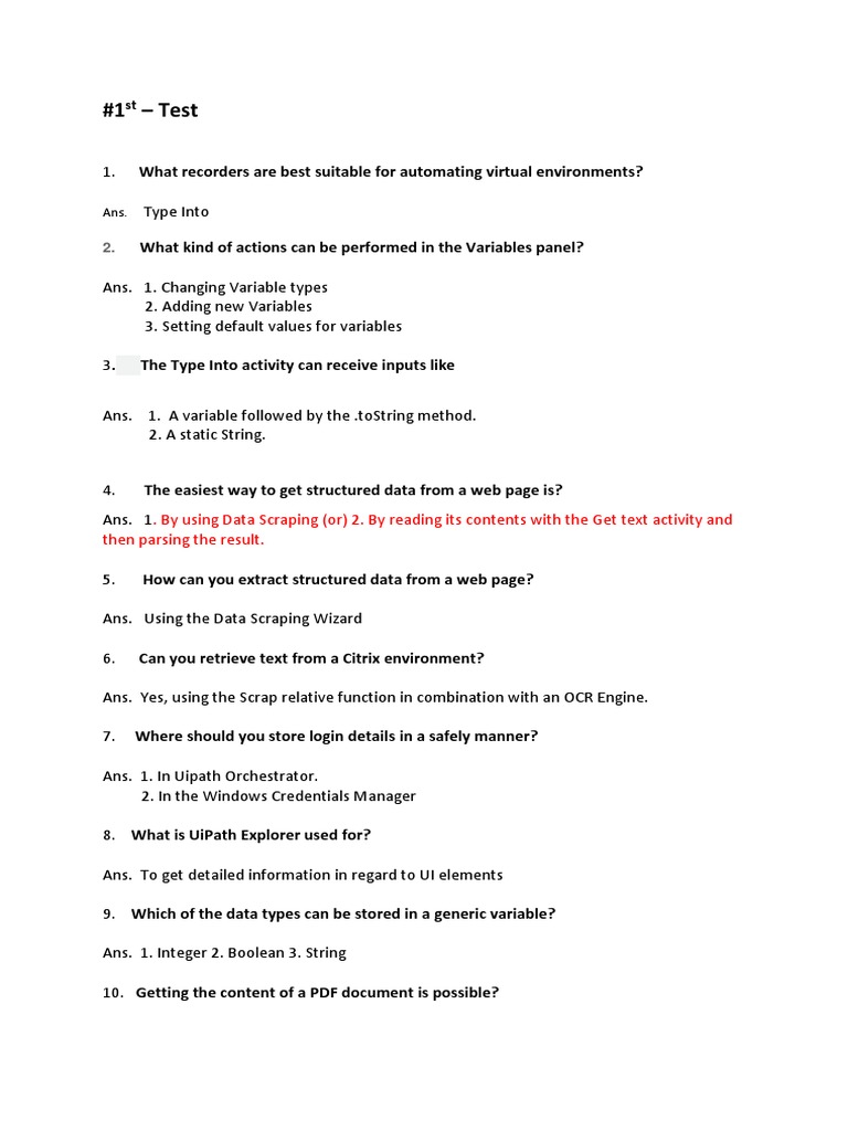 RPA Uipath Multiple Choice Q A 1 | PDF | Microsoft Outlook | Microsoft ...