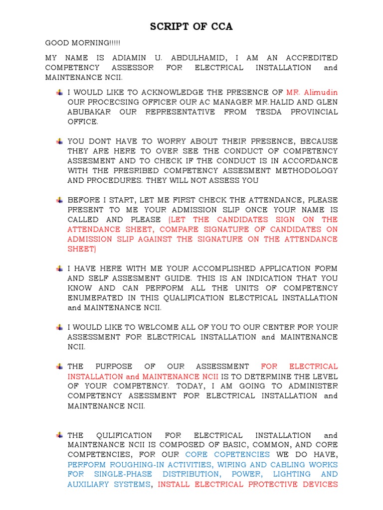 Script of Cca Eim Edited | PDF | Electrical Wiring