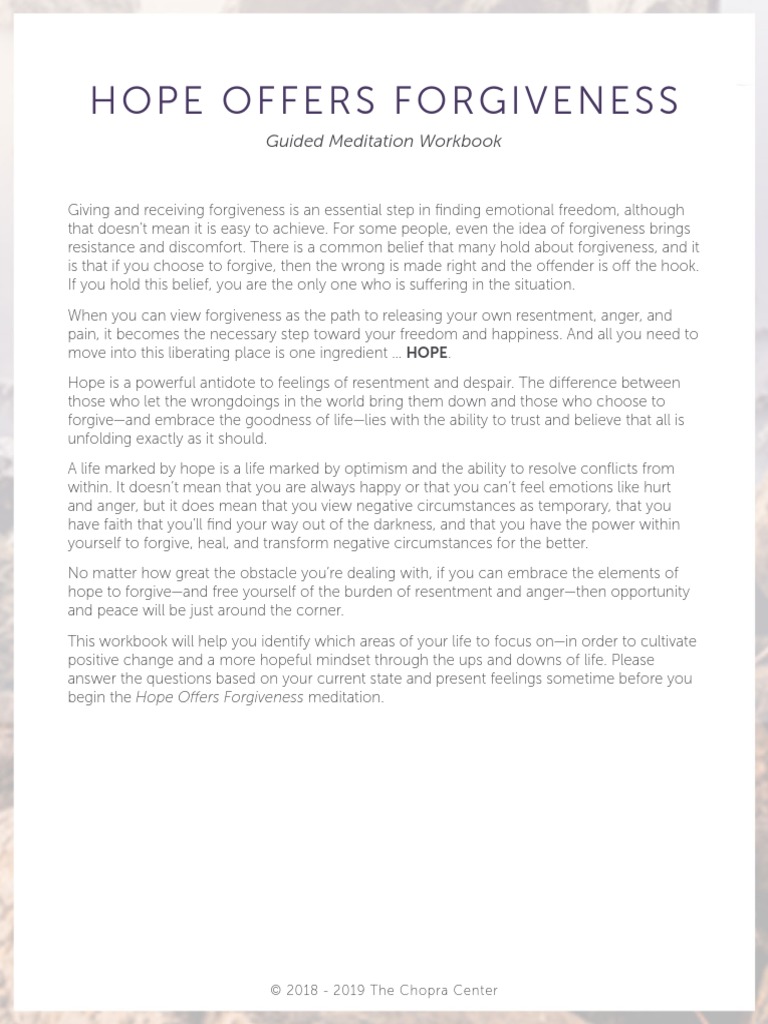 Hope Offers Forgiveness: Guided Meditation Workbook | PDF | Forgiveness ...