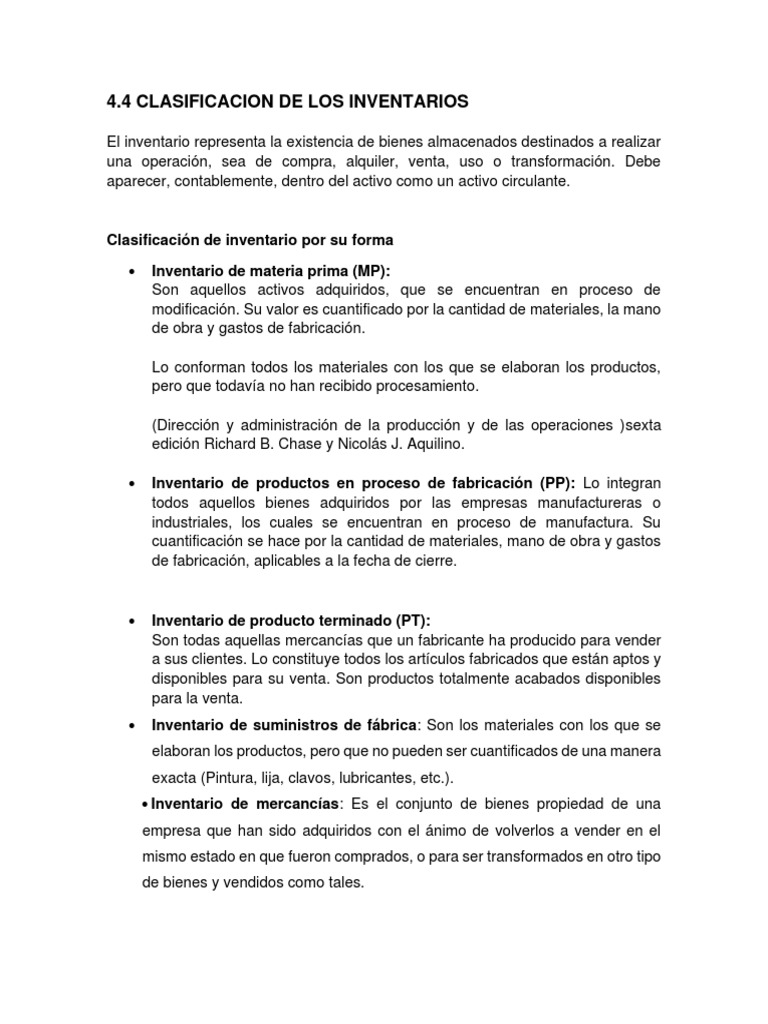 4.4 Clasificacion de Inventarios | Inventario | Bienes