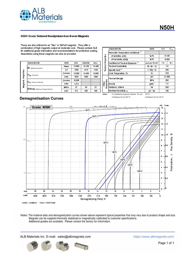 N50H Grade Neodymium Magnets Data | PDF | Physical Sciences | Materials ...