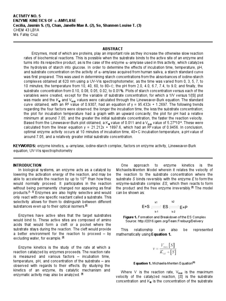 Enzyme Kinetics of Alpha-Amylase | PDF | Enzyme | Enzyme Kinetics