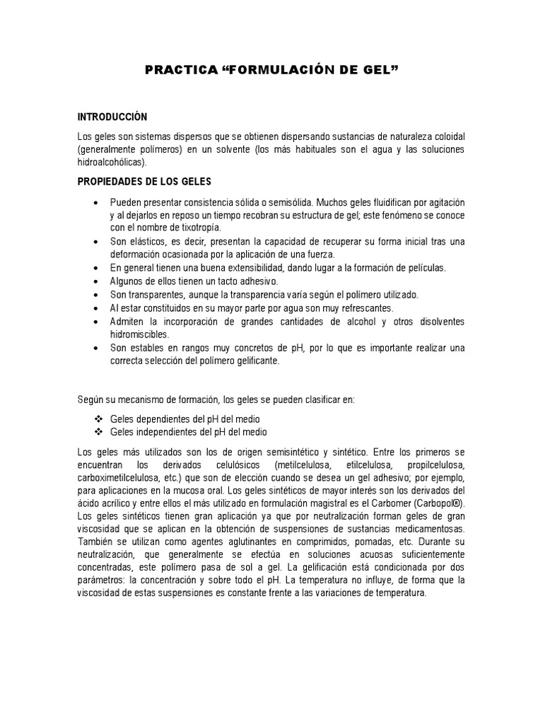 Practica Elaboración de Geles | PDF | Ph | Gel