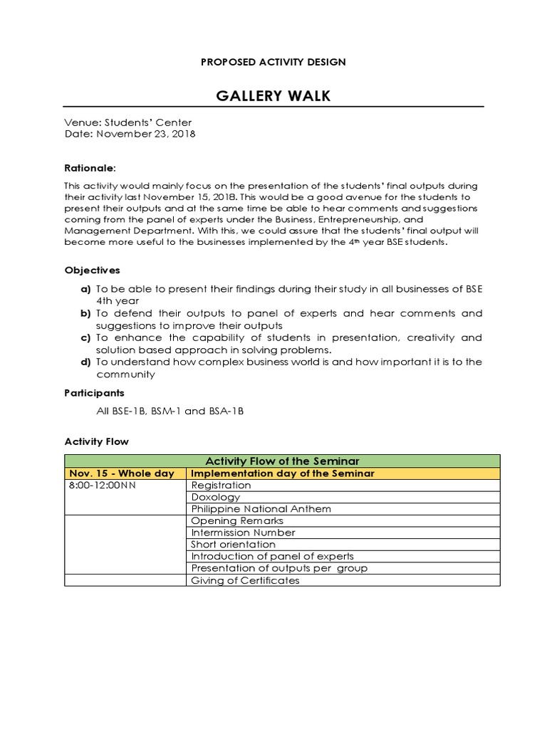 Gallery Walk for BSE Student Presentations | PDF | Business