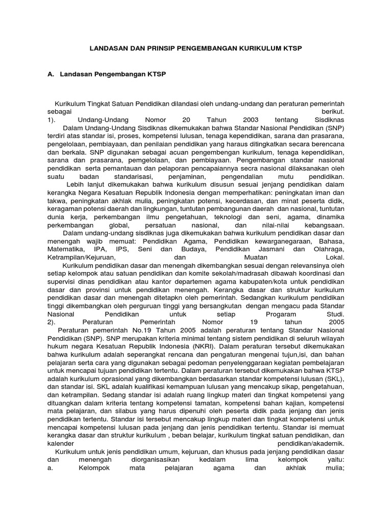 Landasan Dan Prinsip Pengembangan Kurikulum KTSP | PDF