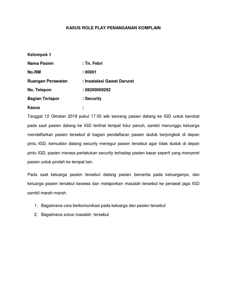 Kasus Role Play Penanganan Komplain | PDF