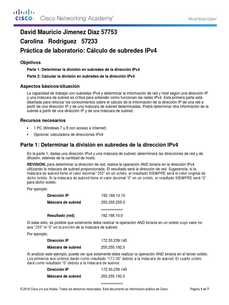 8 1 4 6 Lab Calculating Ipv4 Subnets Pdf Dirección Ip Telecomunicaciones