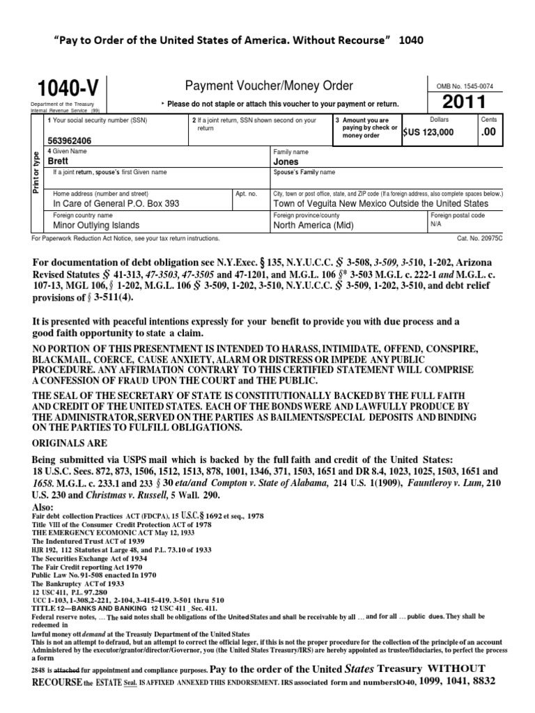 1040-V Payment Voucher Instructions | PDF | United States Code | Money ...