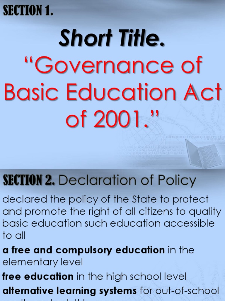 Short Title.: "Governance of Basic Education Act of 2001." | PDF ...