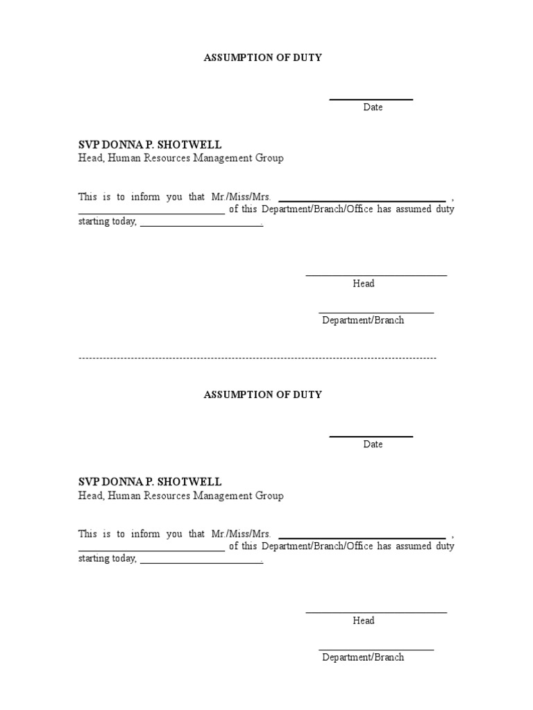 Assumption of Duty | PDF