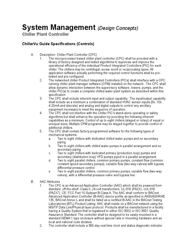 System Management: Chiller Plant Controller | PDF | Pump | Computer Network