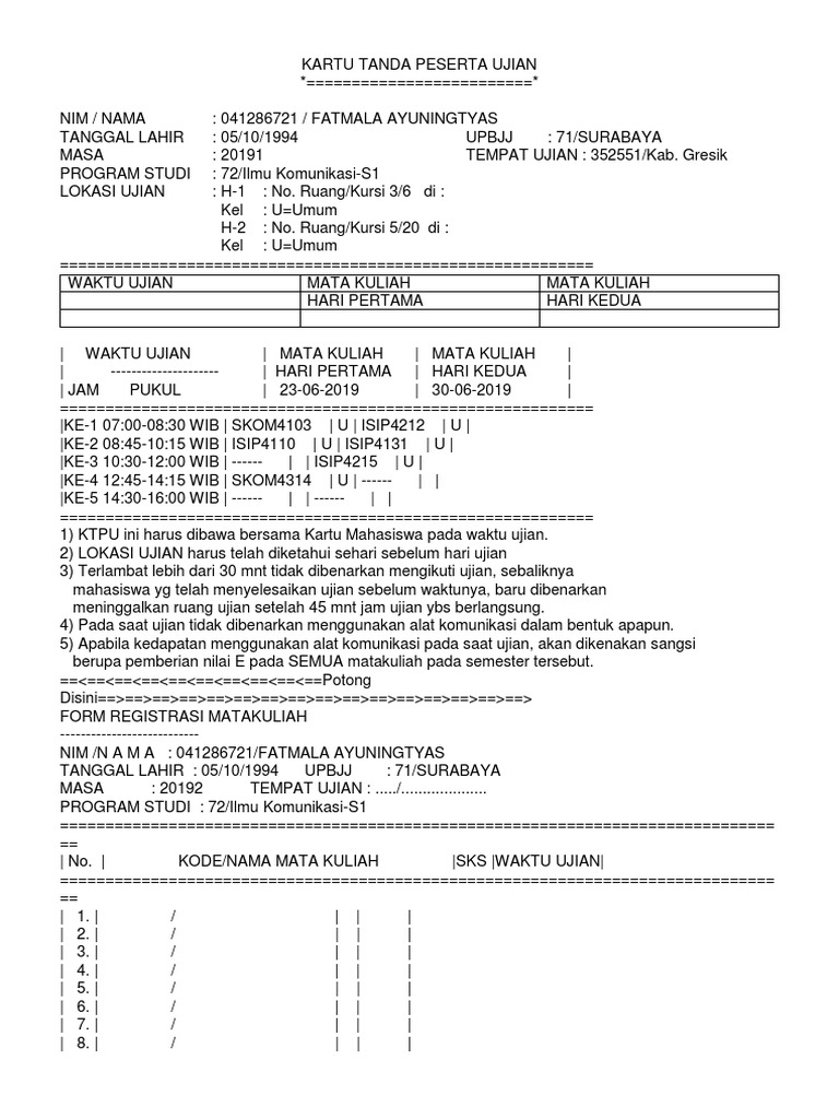 Kartu Tanda Peserta Ujian | PDF