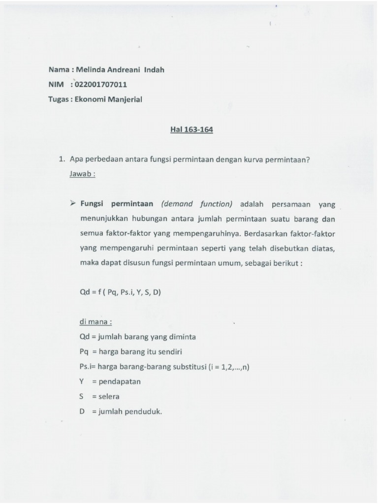 Tugas Ekonomi Manajerial - Hal 163 & 164 (Melinda) PDF | PDF