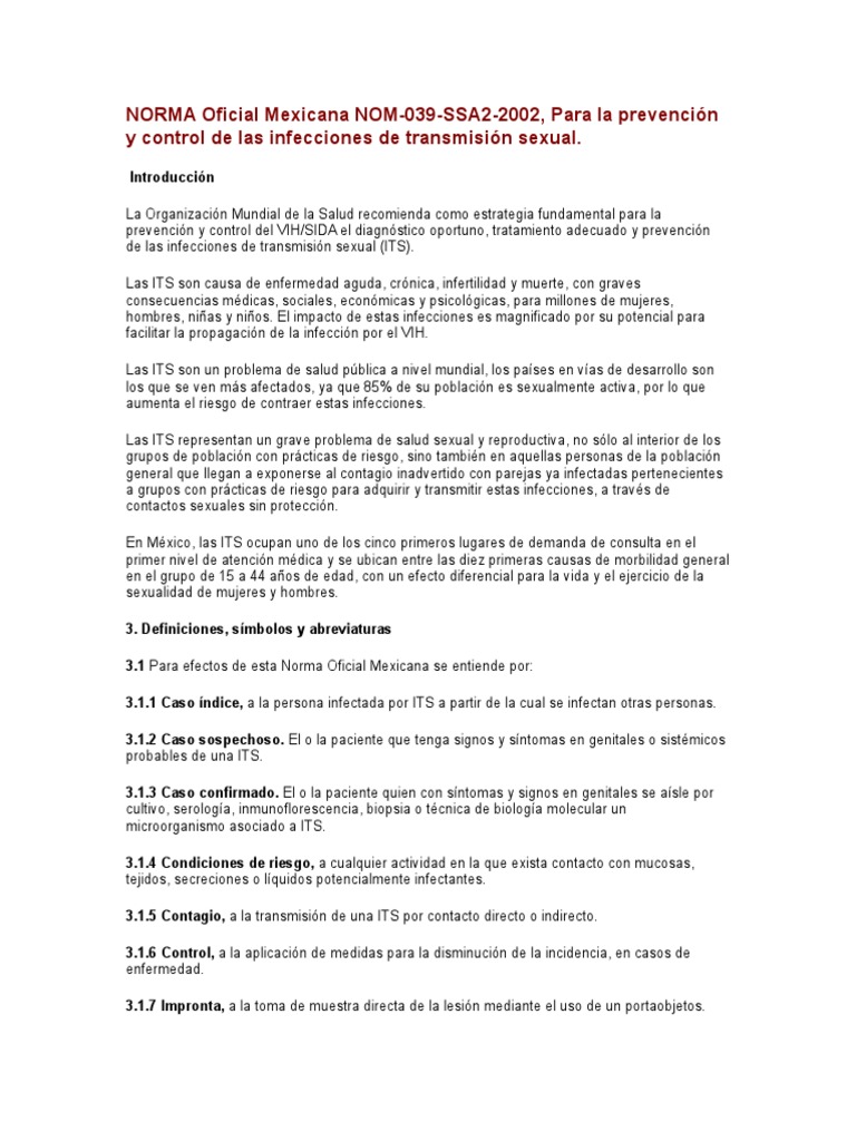 NORMA Oficial Mexicana NOM-039-SSA2-2002, para La Prevención y Control de Las Infecciones de ...