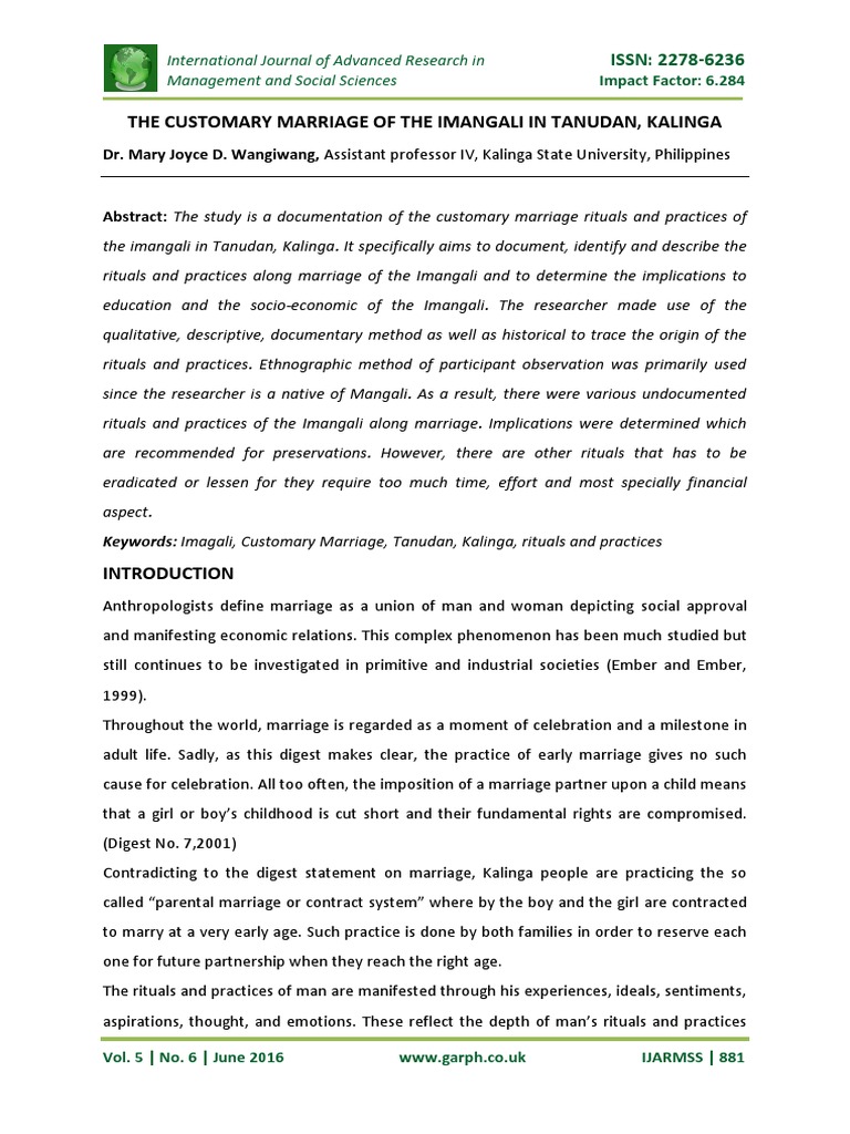 Customary marriage rituals of Kalinga's Imangali tribe | PDF ...