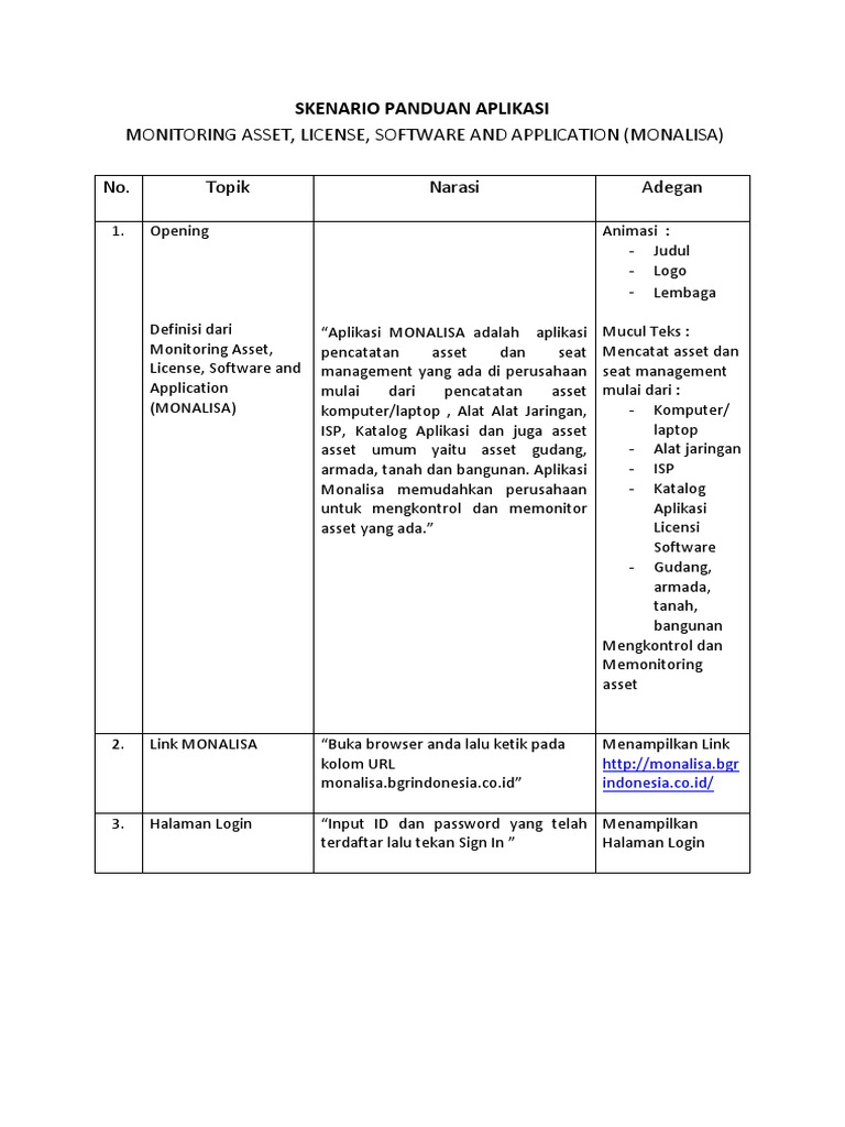Contoh Skenario Pembuatan Video Tutorial Aplikasi | PDF