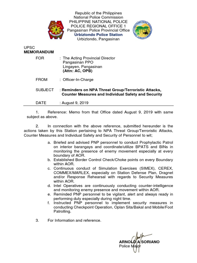 August 9, 2019 Action Taken Re Reminders On NPA Threat Group ...