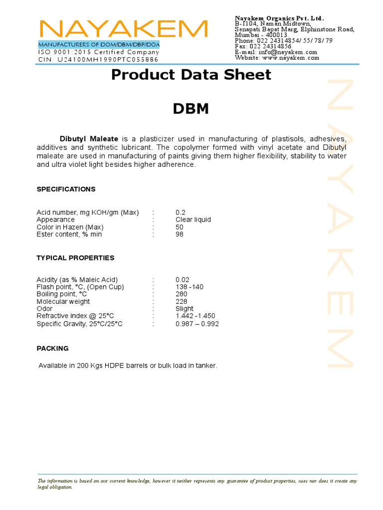 Nayakem: Product Data Sheet DBM | PDF | Chemical Substances | Materials