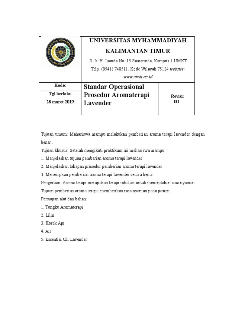 Standar Operasional Prosedur Aromaterapi Lavender | PDF