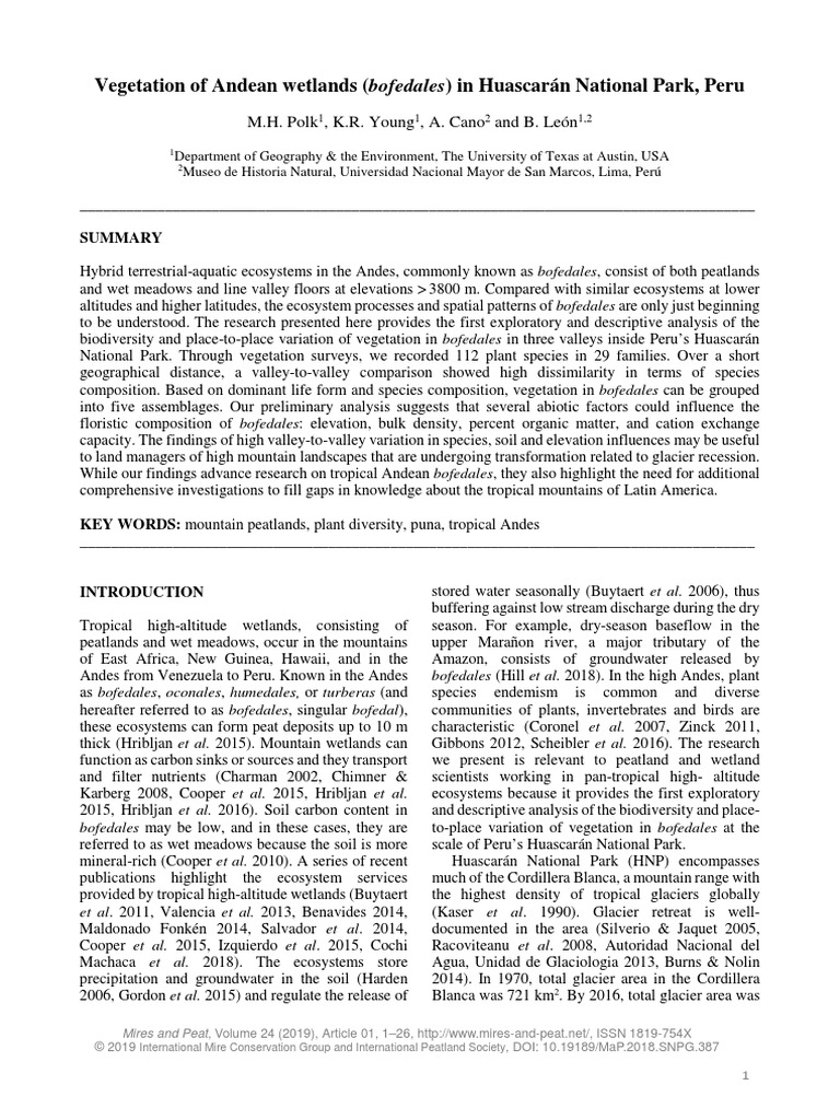Pol Et Al. 2019 Vegetation of Andean Wetlands (Bofedales) in Huascarán ...