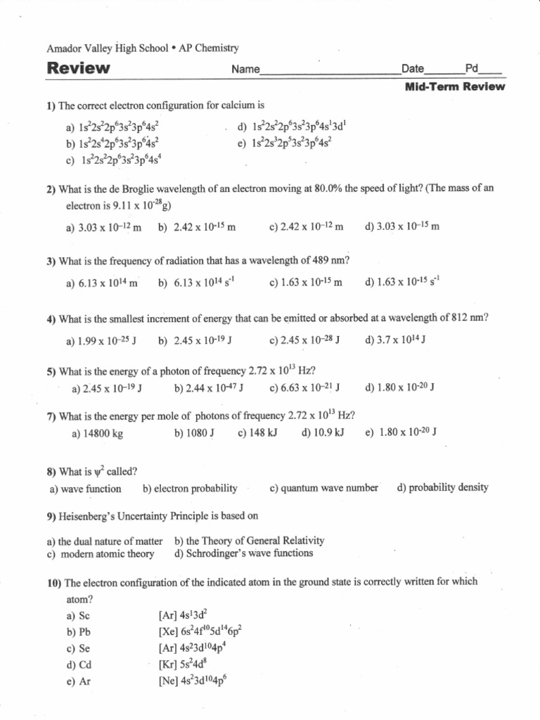 AP Chemistry Mid-Term Review Guide | PDF | Ionization | Electron