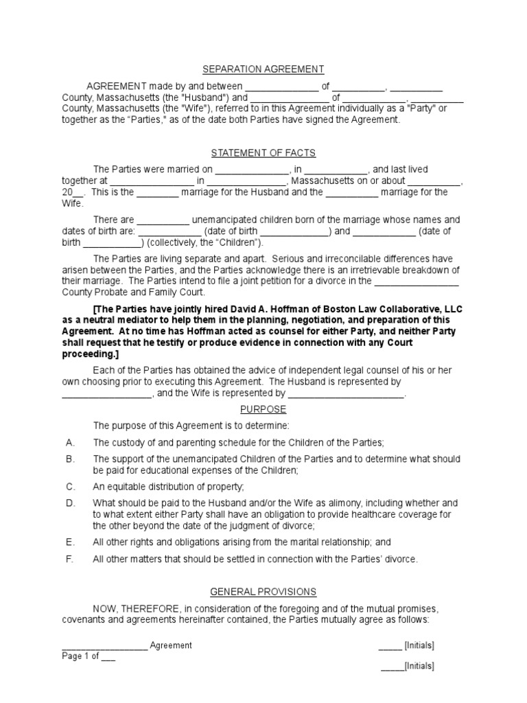 Separation Agreement Template 01 | PDF | Child Support | Child Custody