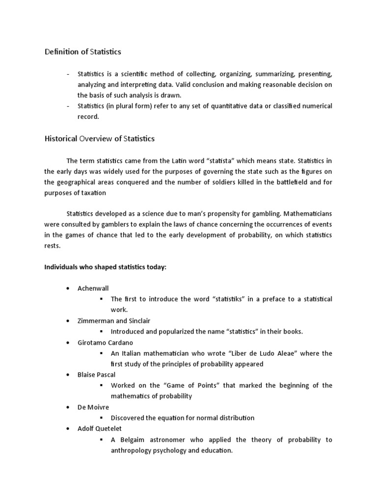 Definition of Statistics: Individuals Who Shaped Statistics Today | PDF ...