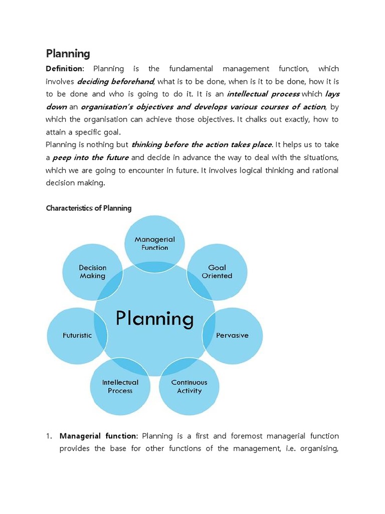Characteristics of Planning | PDF | Goal | Planning