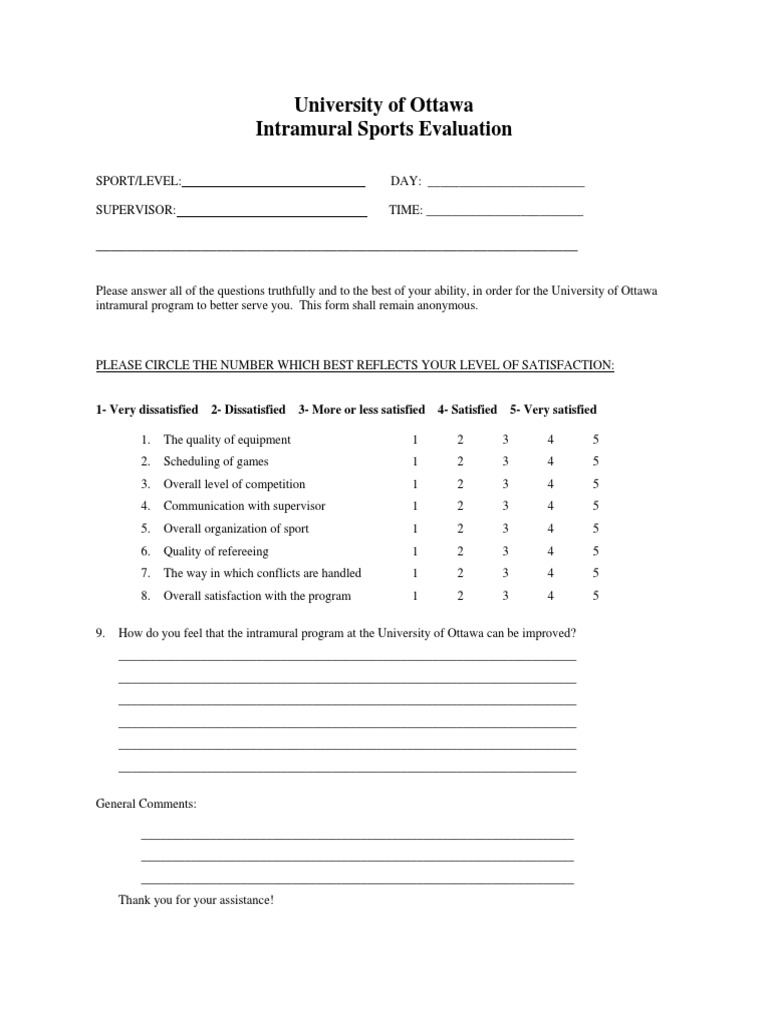 University of Ottawa Intramural Sports Evaluation | PDF