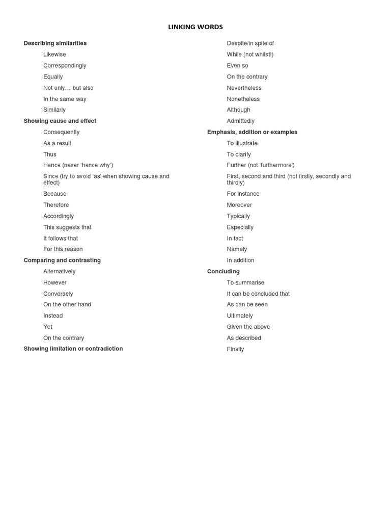 Linking Words: Describing Similarities | PDF