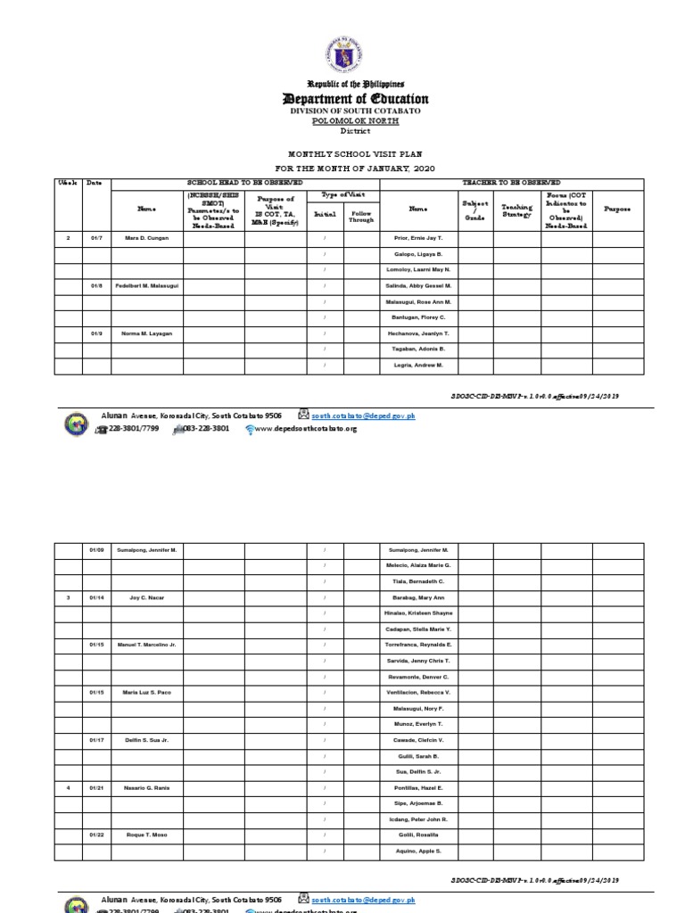 Monthly School Visit Plan 2020 | PDF | Government Agencies | Domestic ...