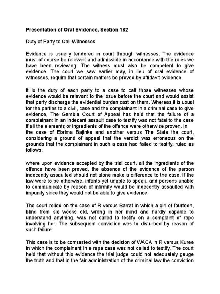 Oral Evidence Presentation in Court | PDF | Evidence (Law) | Witness