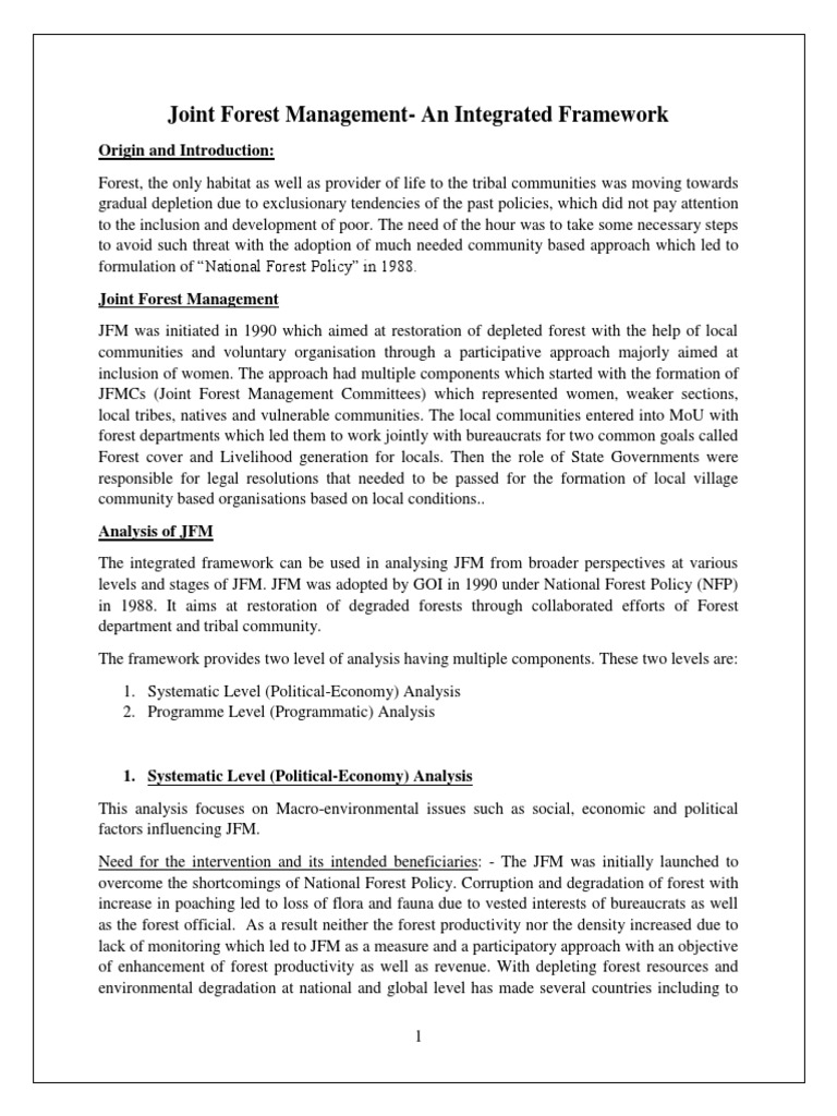 Joint Forest Management-An Integrated Framework: Origin and ...