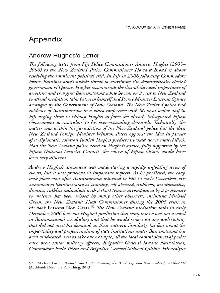 Andrew Hughes Letter From Brij Lal Book | PDF | Fiji | Government
