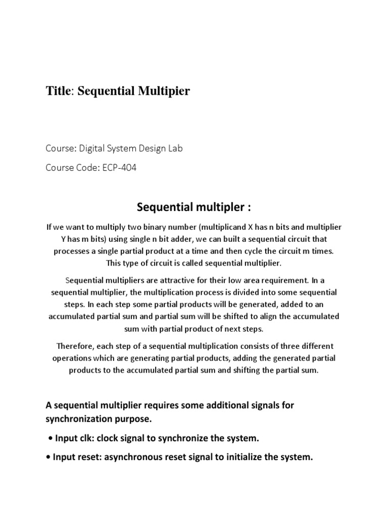 Sequential Multiplier Design | PDF | Arithmetic | Digital Electronics