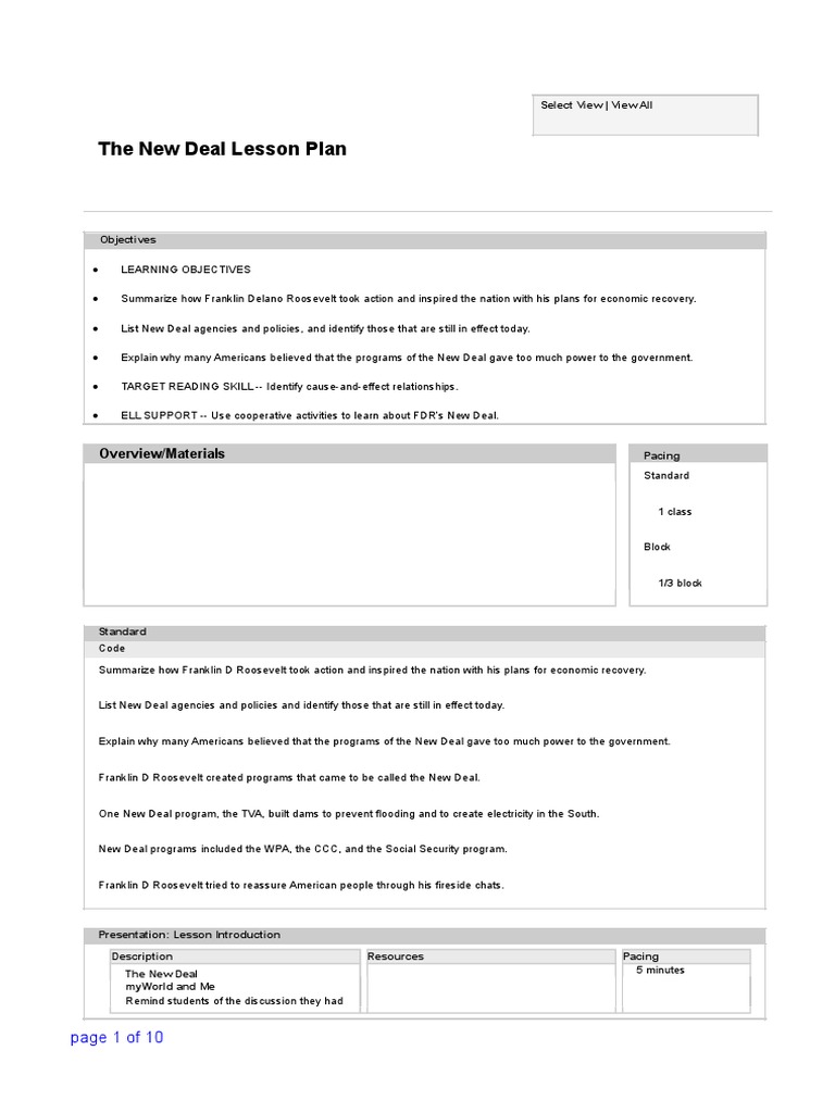 The New Deal Lesson Plan | PDF | New Deal | Franklin D. Roosevelt