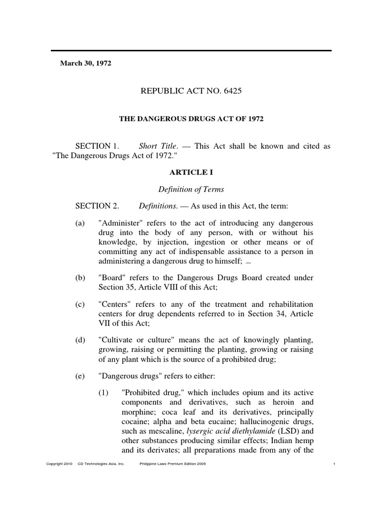 Dangerous Drugs Act of 1972 | PDF | Medical Prescription | Opium