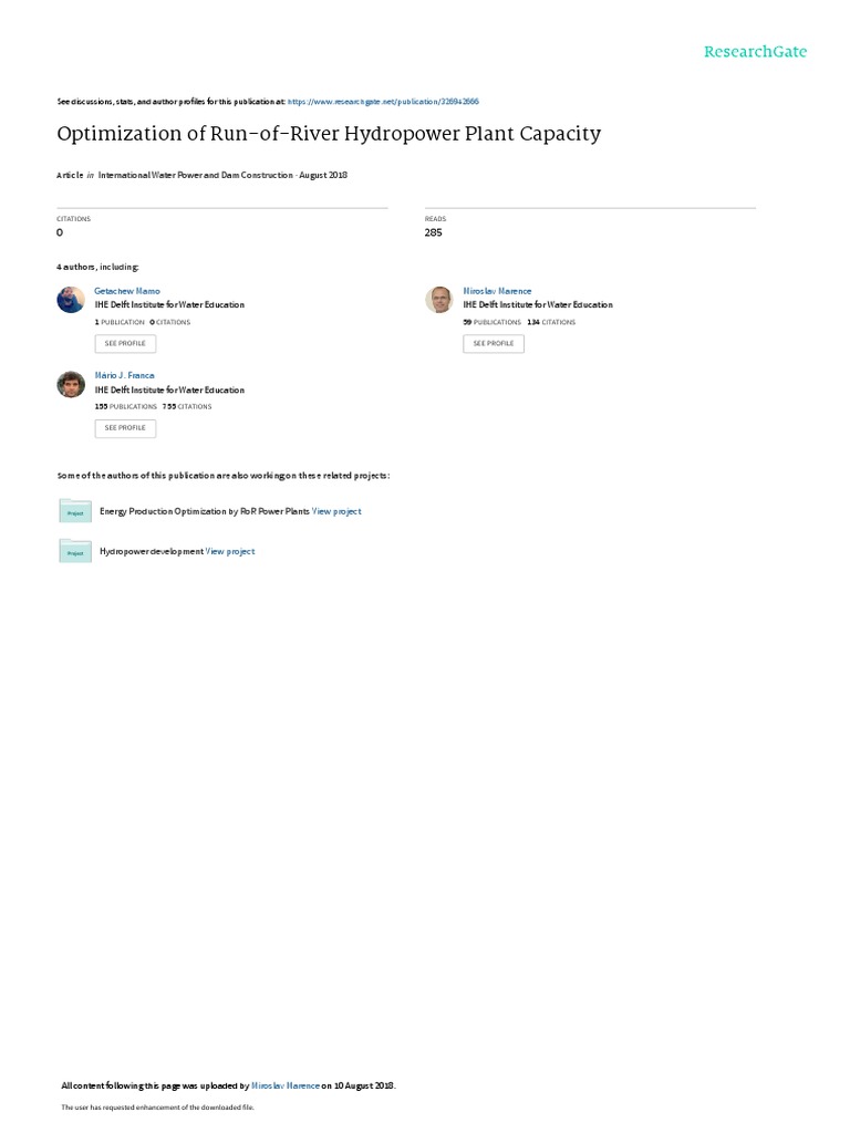 18 OptimizingRoR-HPP Capacity PDF | PDF | Mathematical Optimization | Power Station