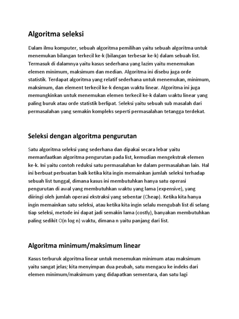 Algoritma Seleksi | PDF | Metode & Bahan Ajar