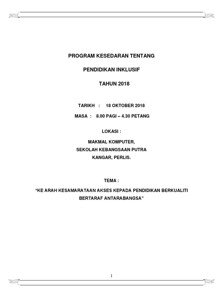 Kertas Cadangan Program Kesedaran Inklusif 2018 | PDF
