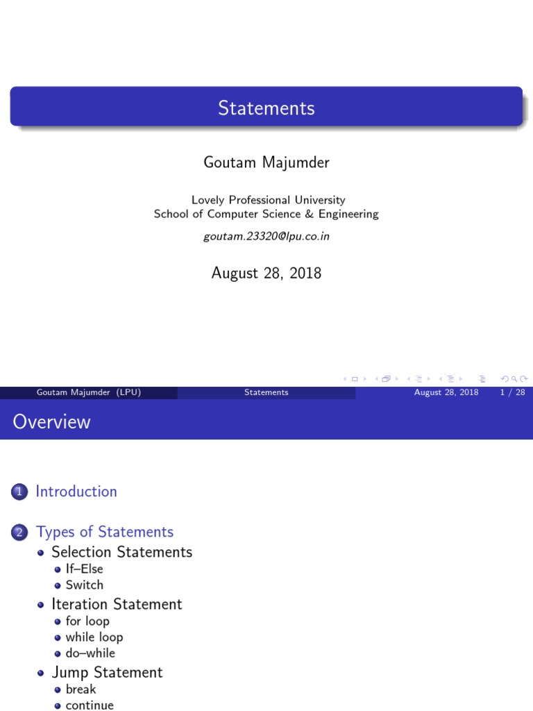 Statements: Goutam Majumder | PDF | Control Flow | Computer Programming